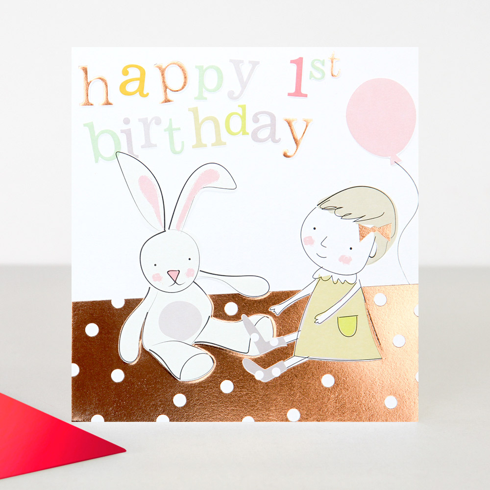 Bunny 1st Birthday Girl Card - The Grey Door